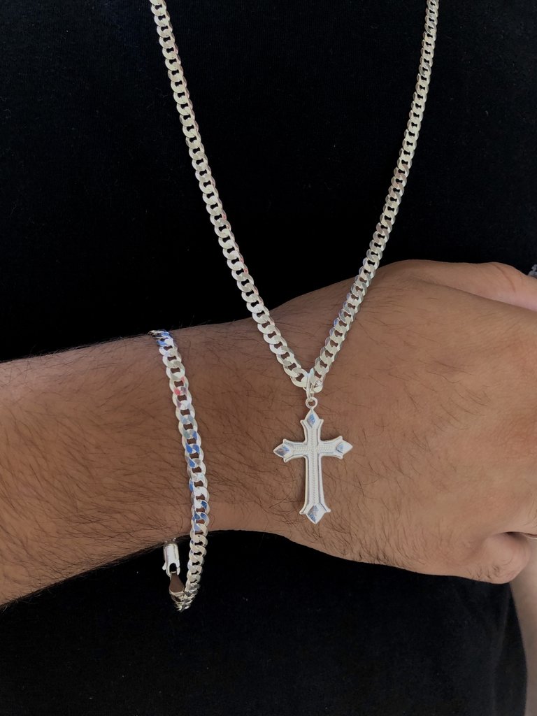 Conjunto Grumet 5mm + Cruz Medieval | PRATA 925