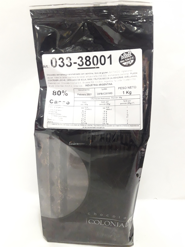 Chocolate Cobertura Colonial 80% Cacao x 1kl - Kako