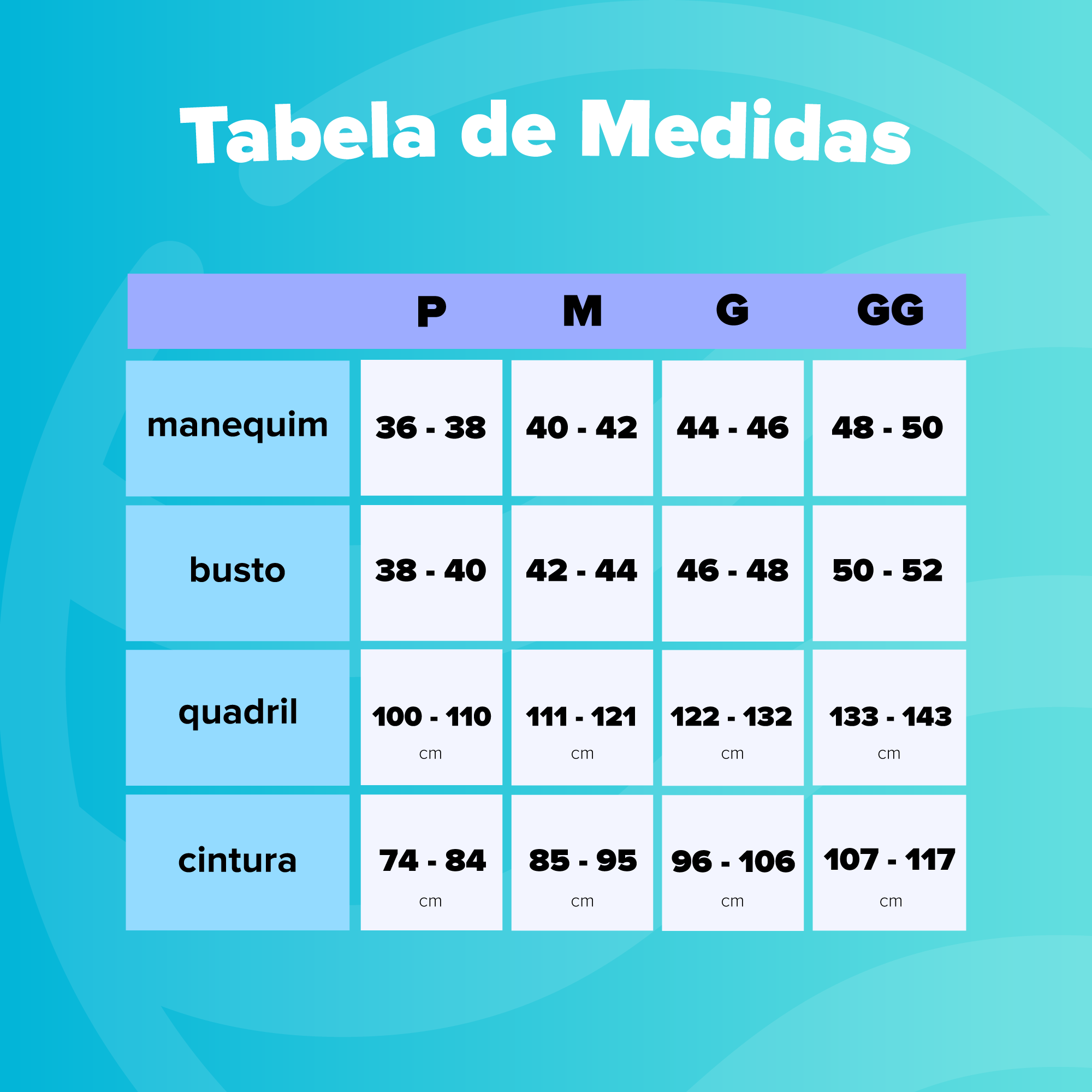 tabela de medidas