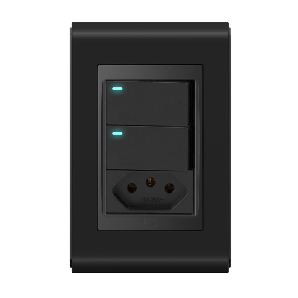2 Interruptores LED + 1 Tomada 20A - Refinatto - Preto Acetinado