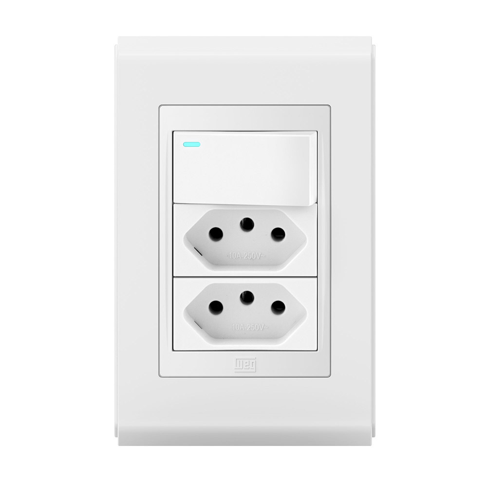 Conjunto 1 Interruptor LED + 2 Tomadas 10A - Refinatto - Branco Acetin