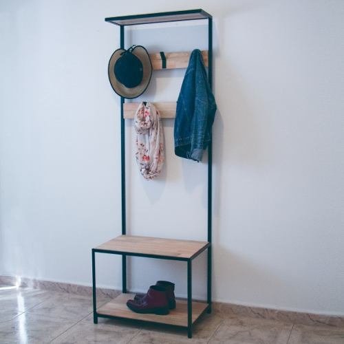Perchero Recibidor En Hierro Y Madera - Veilot