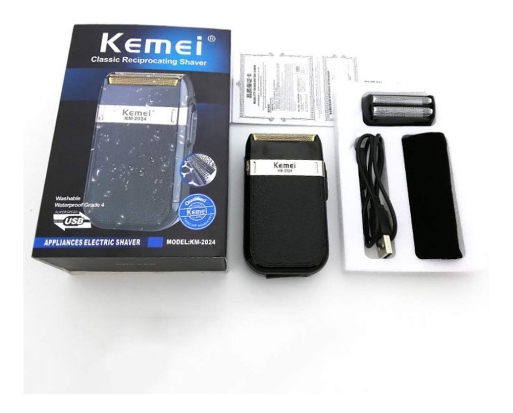 AFEITADORA SHAVER INALAMBRICA RECARGABLE USB MARCA KEMEI MODELO KM-2024 + CABEZAL DE REPUESTO
