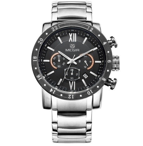 Megir* 3008 Relógio Masculino Aço Inox Cronógrafo Data Automática