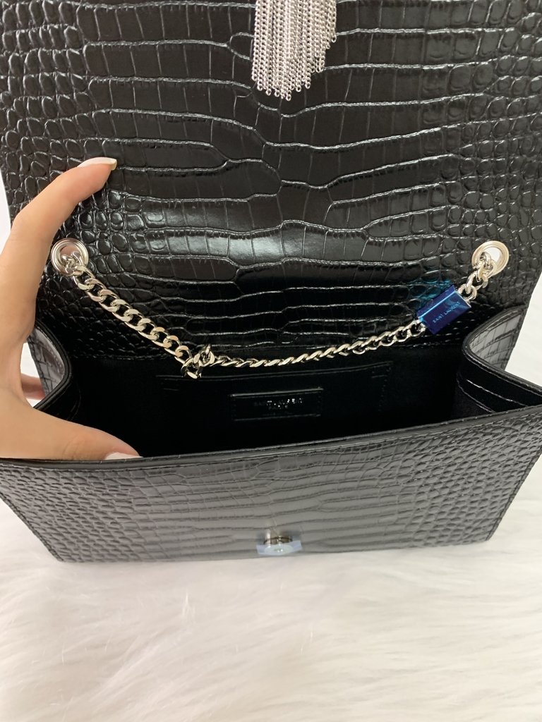 Bolsa YSL Kate Crocodilo Preta