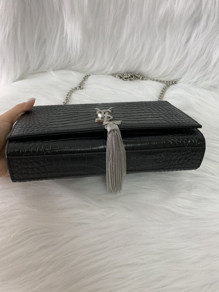 Bolsa YSL Kate Crocodilo Preta