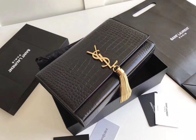 Bolsa YSL Kate Crocodilo Preta