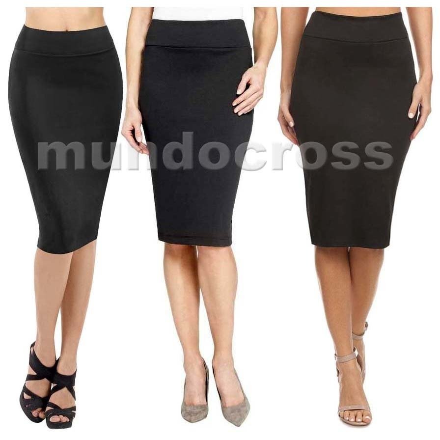 Elegante Sexy Pollera Tubo A La Rodilla De Lycra Negra