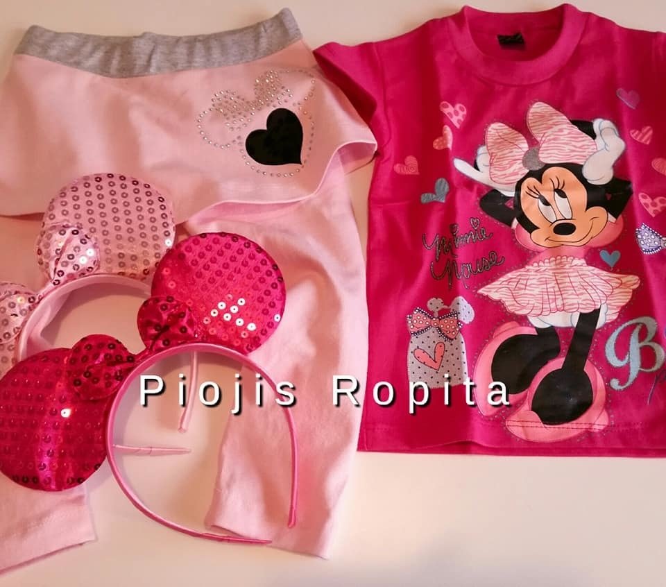 Set 3P disfraz de minnie mouse remera calza con pollera y vincha