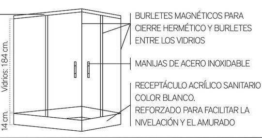 Box Ducha Cabina 130x80 Rectangular Transparente Con Recept.