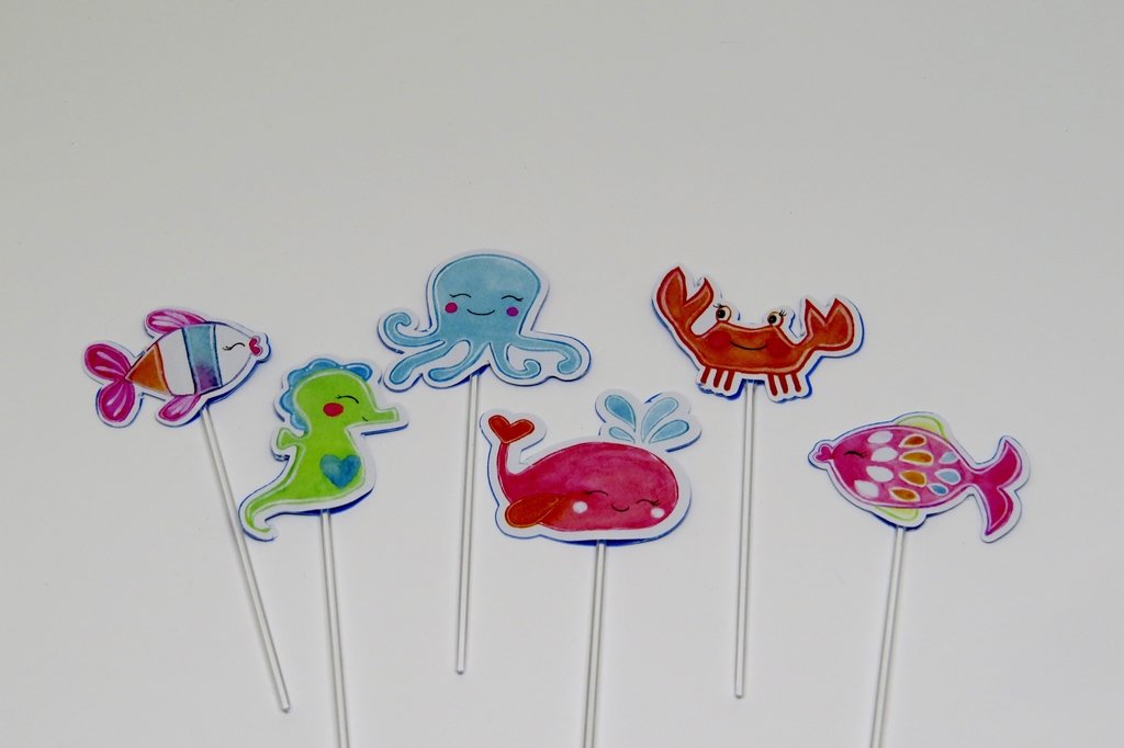 Topper Fundo do Mar animais marinhos para docinhos e cupcakes