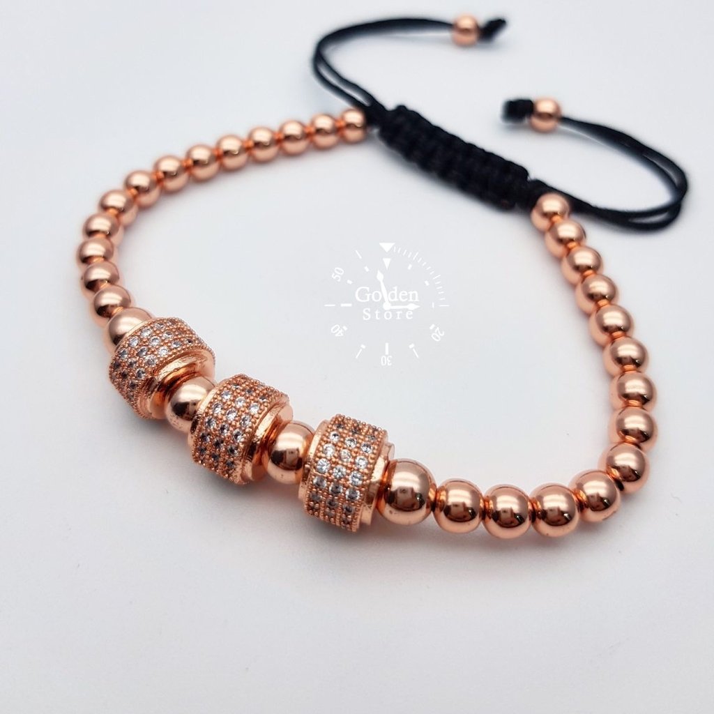 PULSERAS ACERO INOXIDABLE 3 BOLAS MACRAME ZIRCON